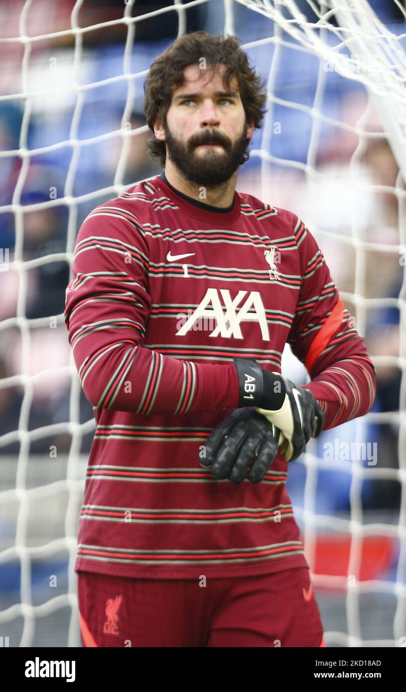 Liverpool's Alisson Becker during the pre-match warm-up during Premier ...