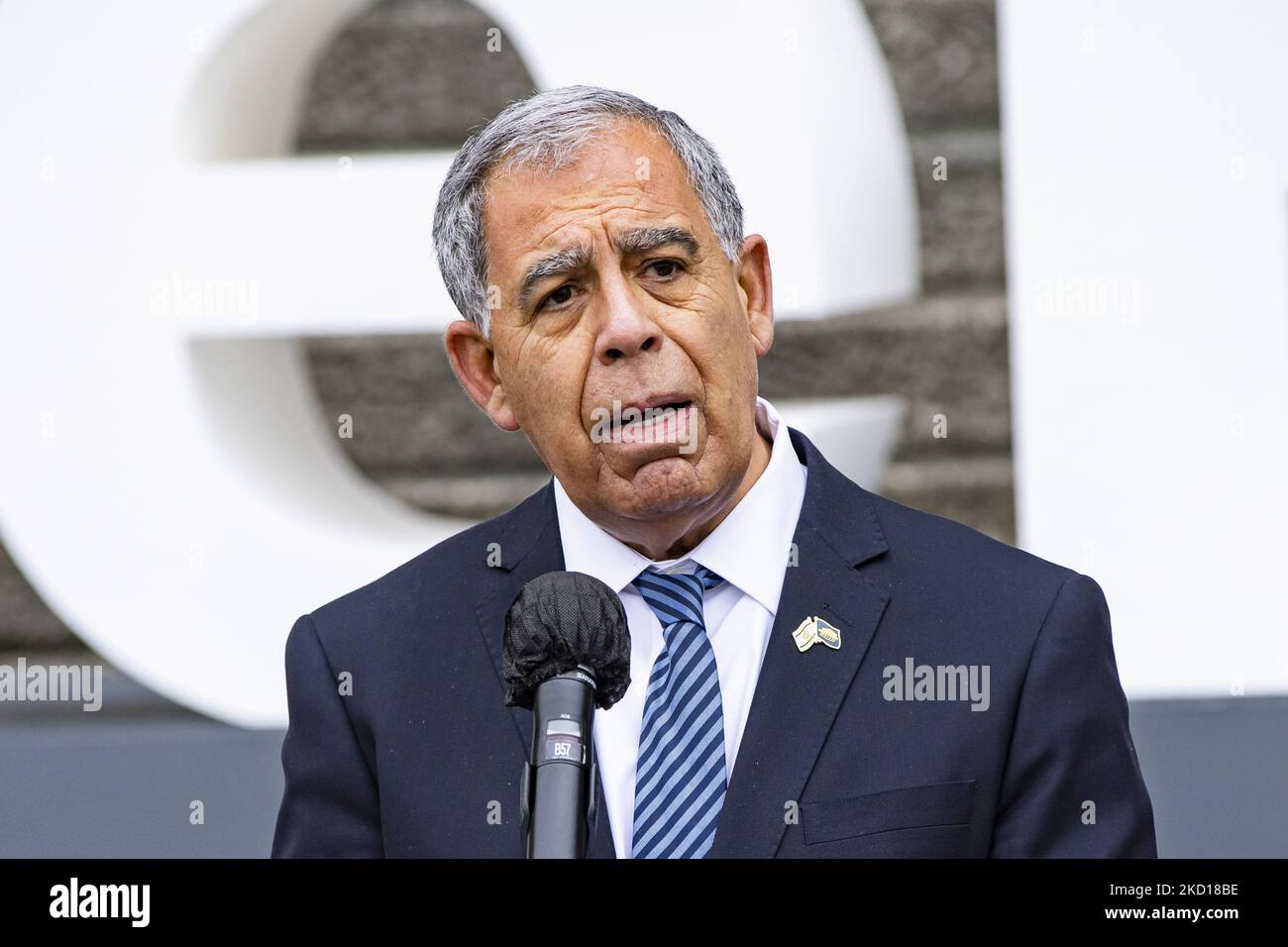 Praesident of Knesset Mickey Levy gives a statement during the action # ...