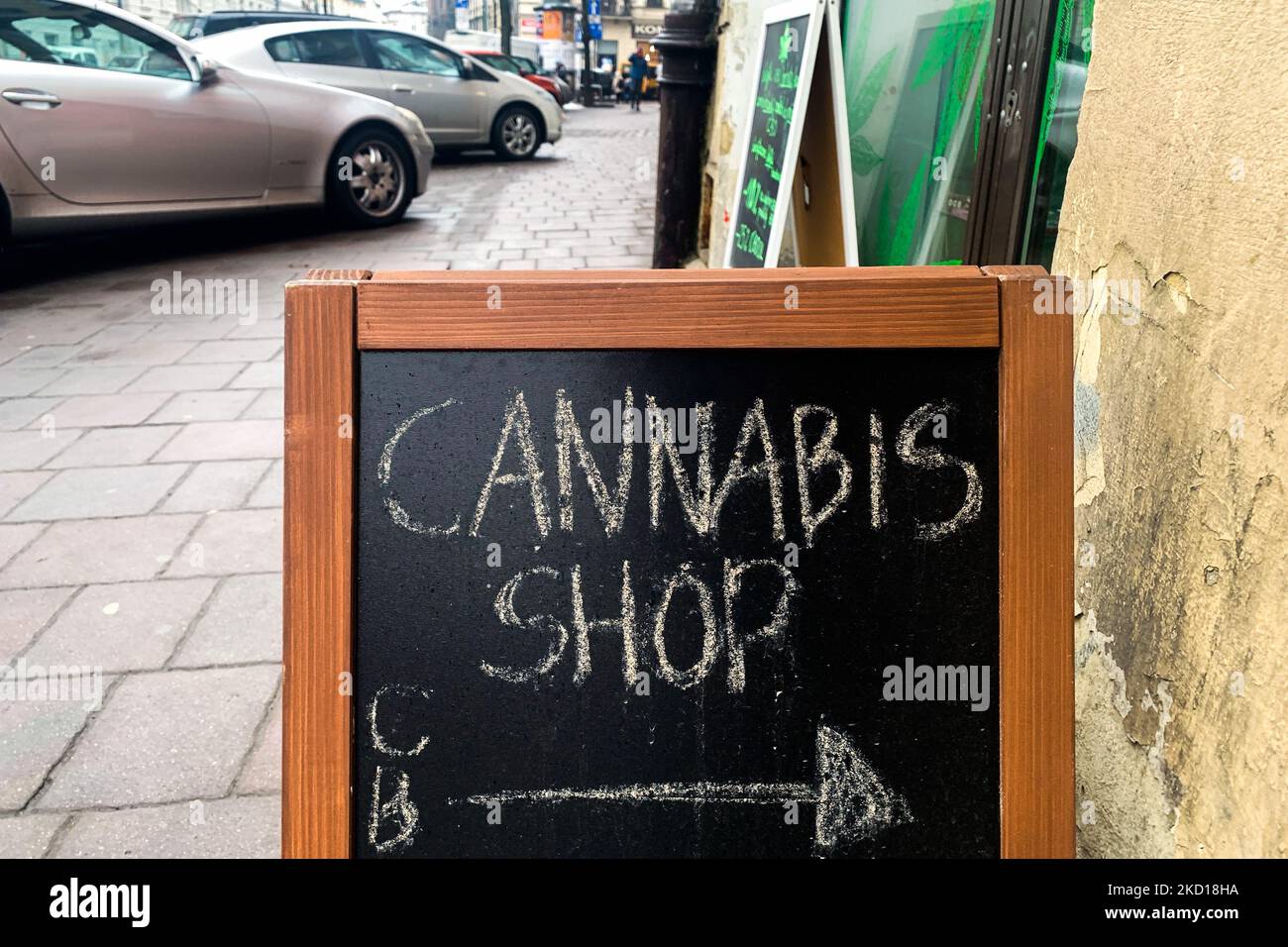 Sign of the legally operating cannabis shop selling hemp products in ...
