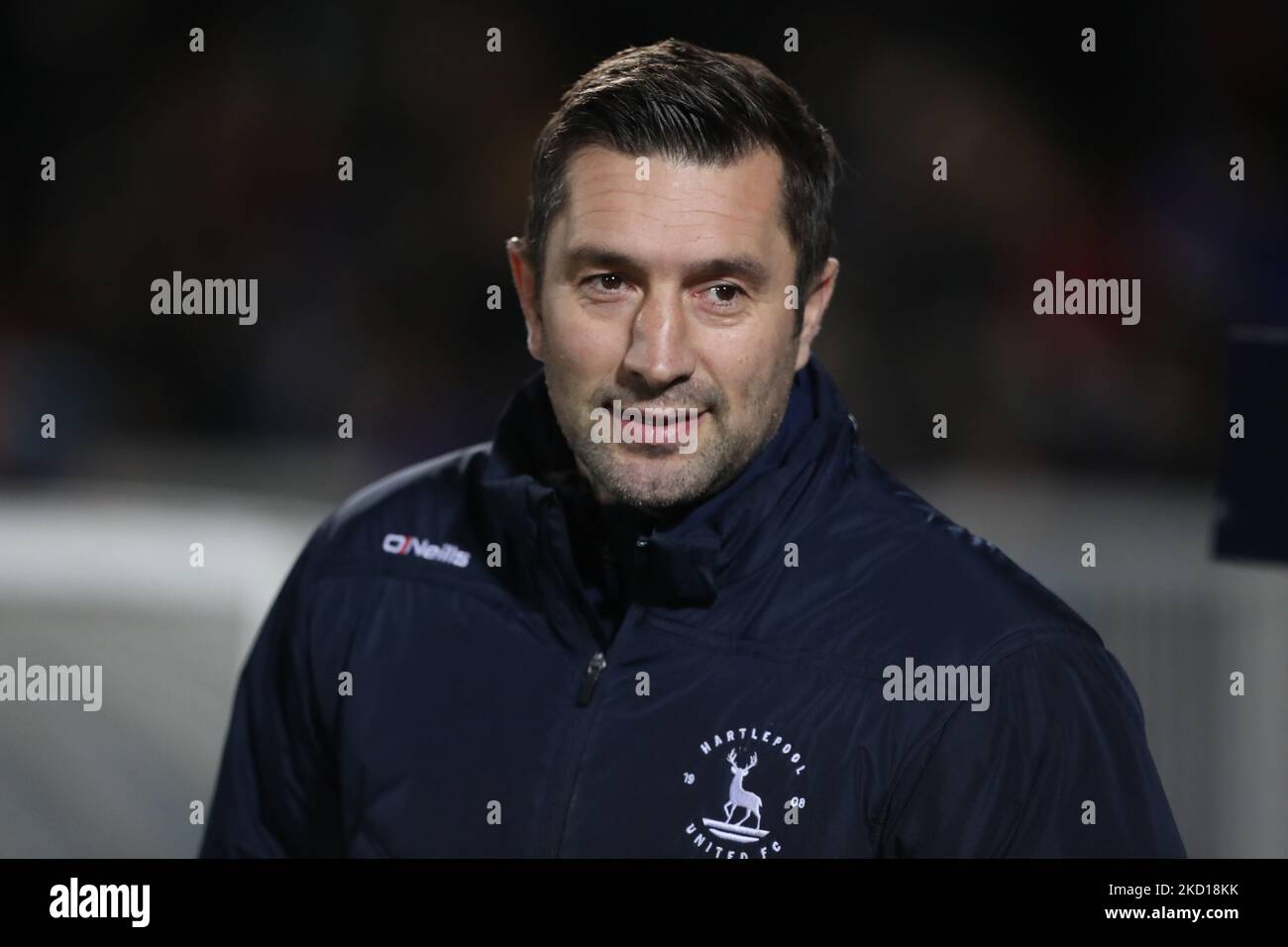 Hartlepool United manager Graeme Lee during the EFL Trophy Quarter ...