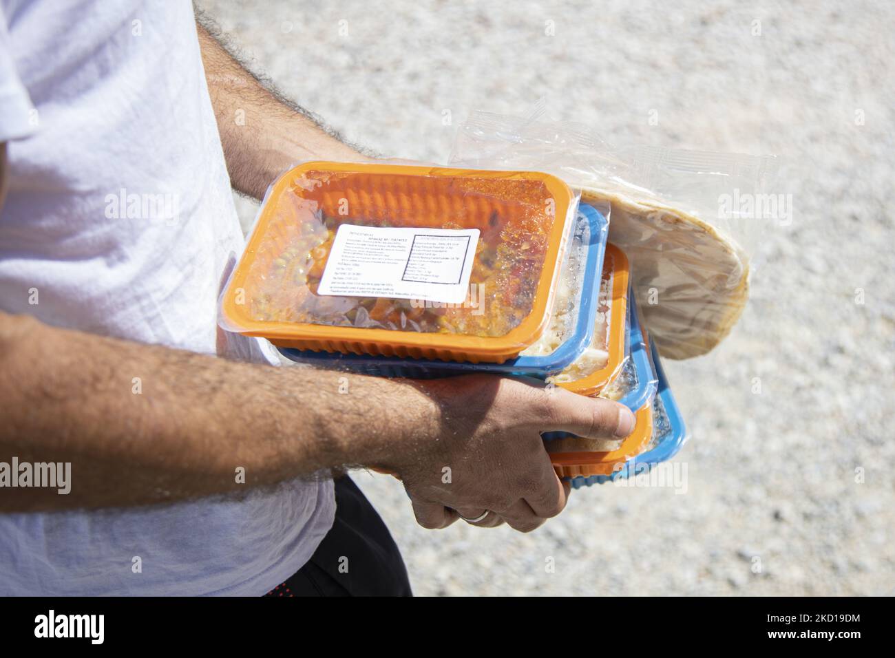 Close up at the food portion delivered for lunch. Inside the new ...