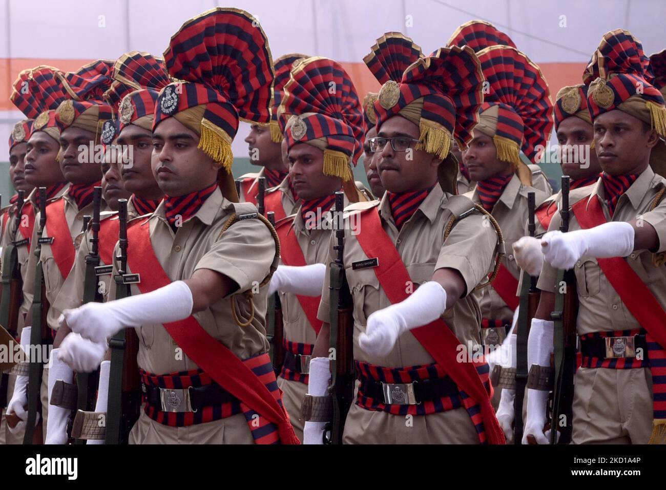 Soldiers march past during the Republic Day parade in Kolkata on ...