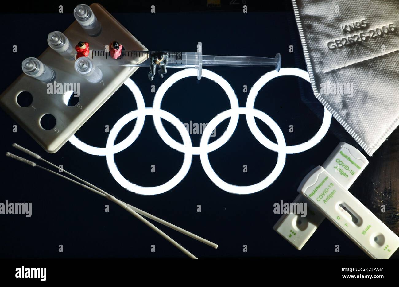 Illustration of a medical syringe, negative Covid-19 antigen tests ...