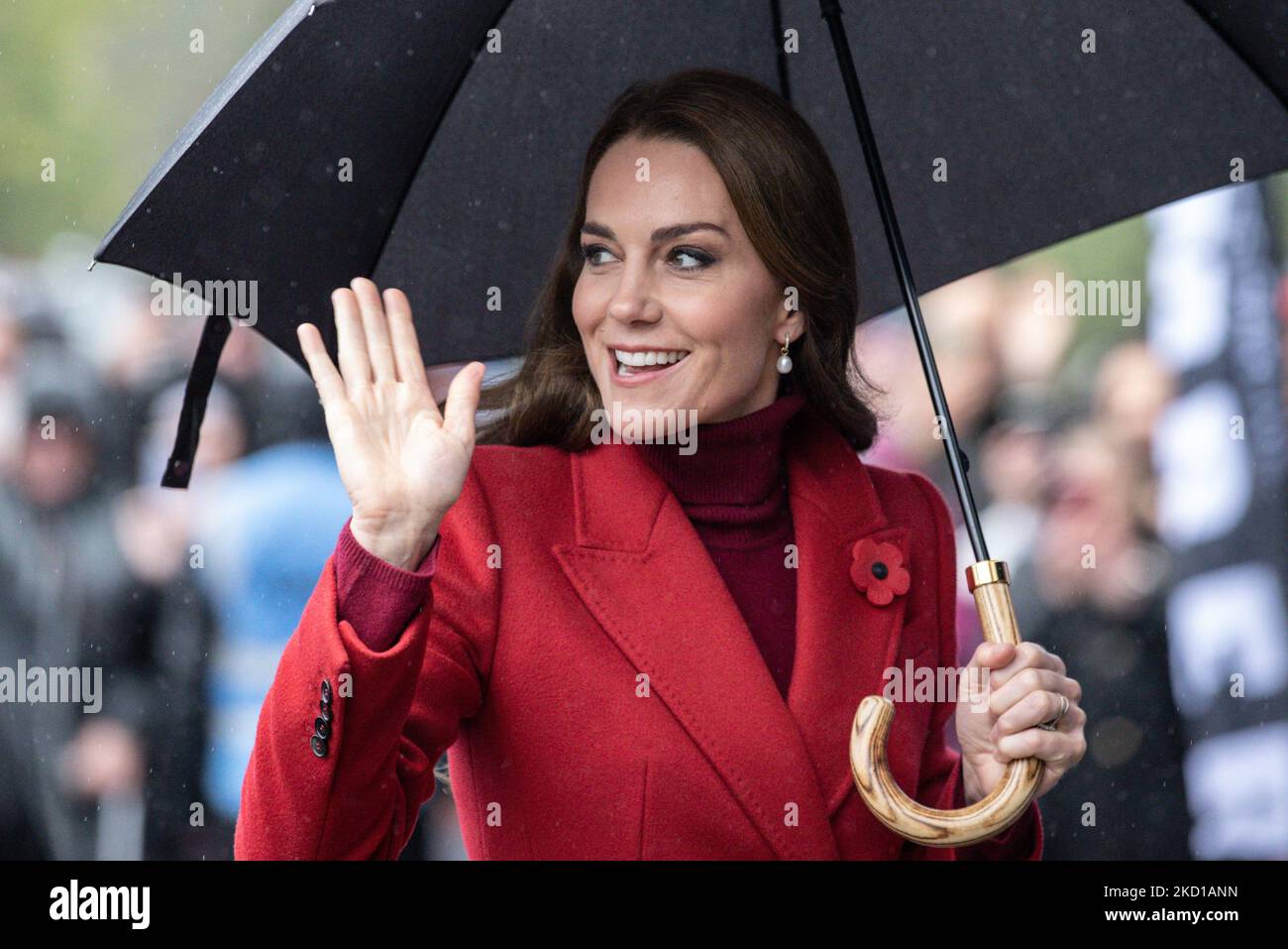 The Princess of Wales (Kate Middleton) waves to the crowds as she ...