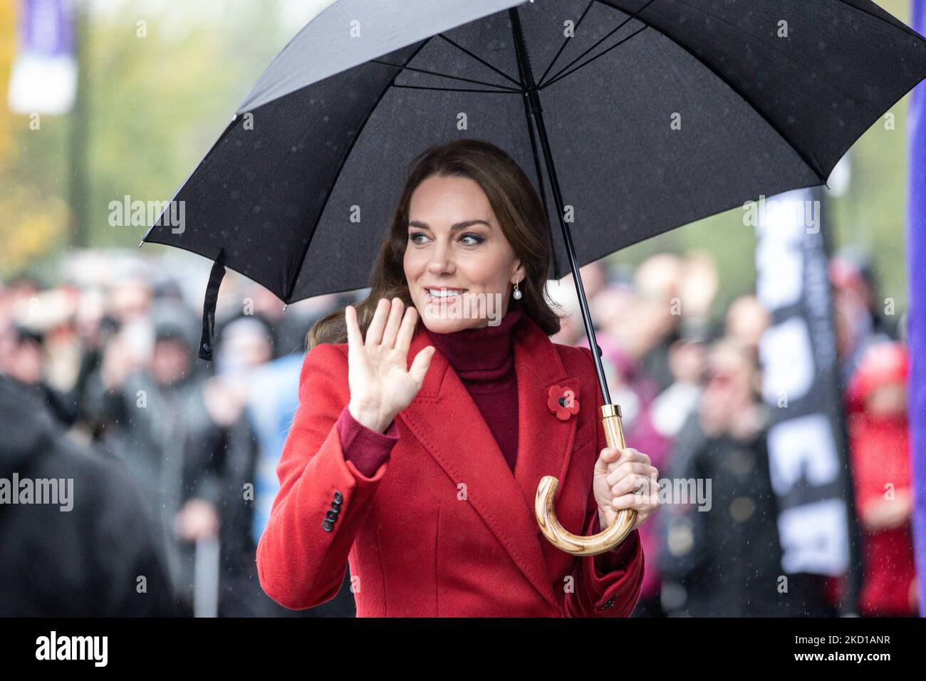The Princess of Wales (Kate Middleton) waves to the crowds as she ...