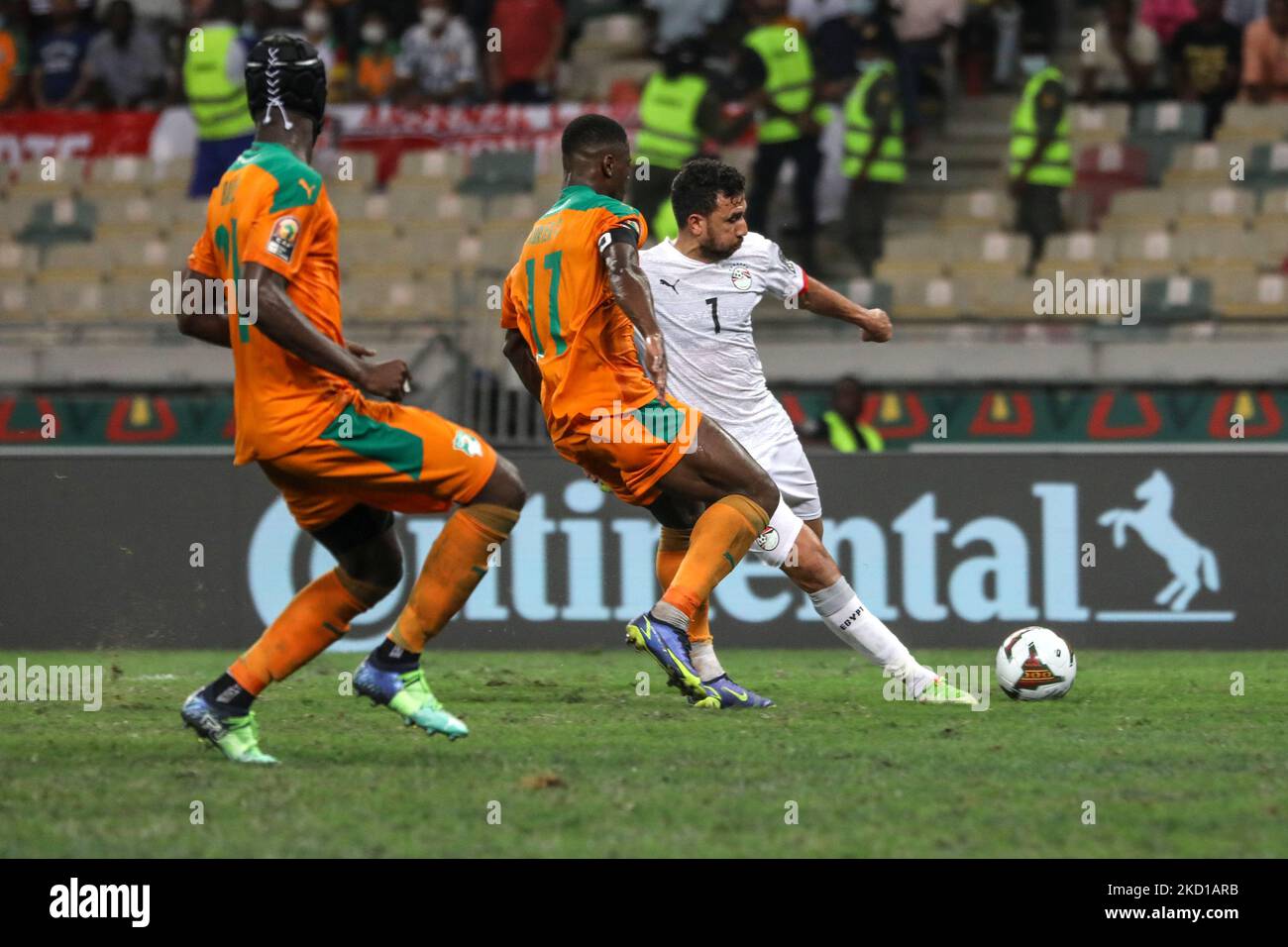 (7) TrÃ©zÃ©guet of Egypt team trying to score during the Africa Cup of Nations Cameron 2021 ...