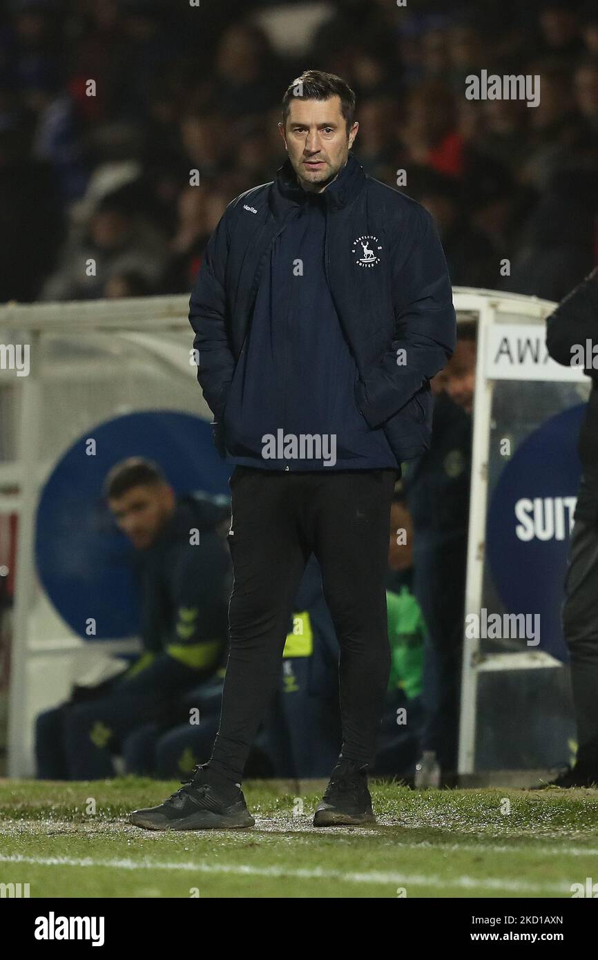 Hartlepool United manager Graeme Lee during the EFL Trophy Quarter ...