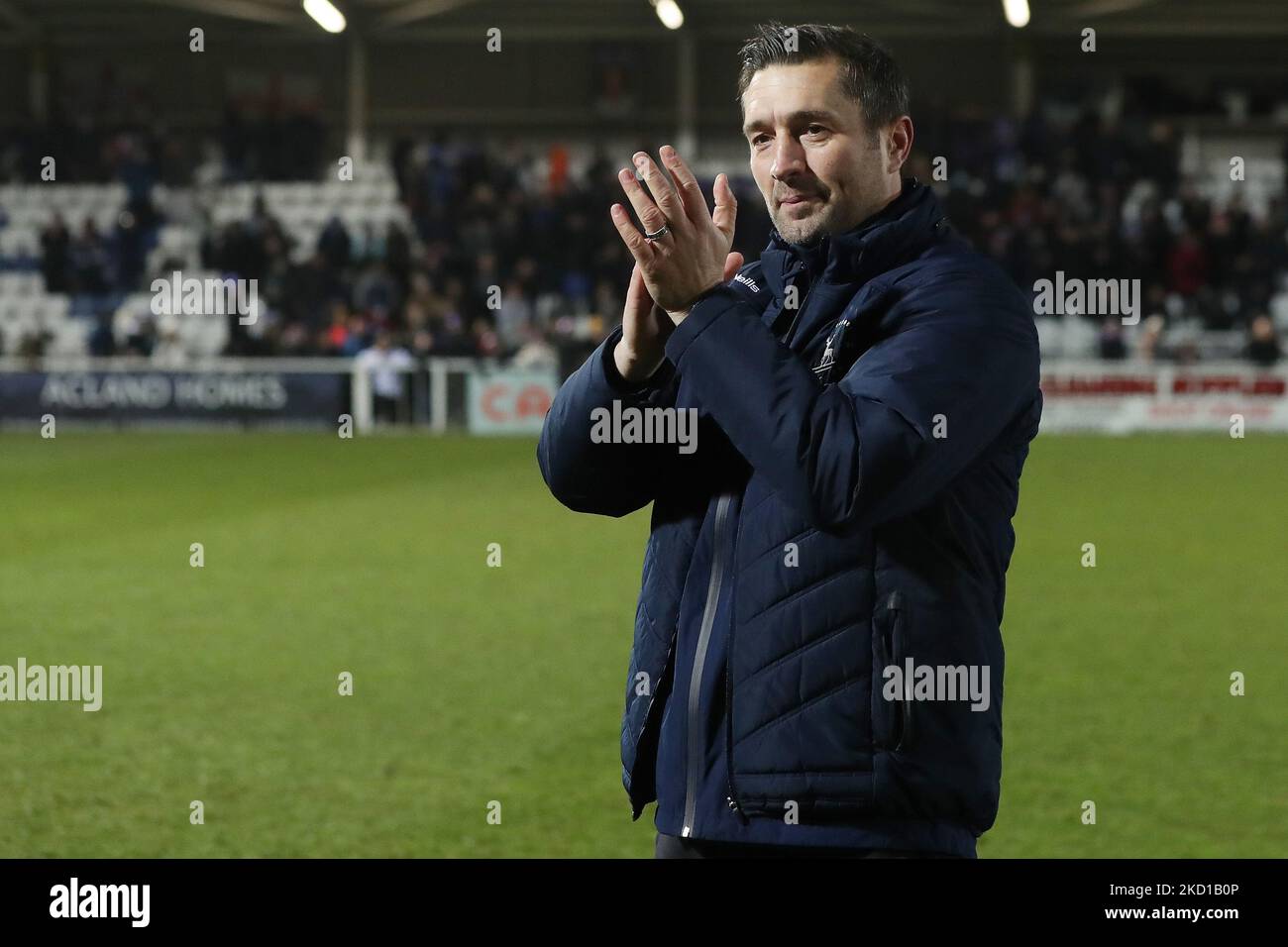 Hartlepool United manager Graeme Lee applauds the fans after the EFL ...