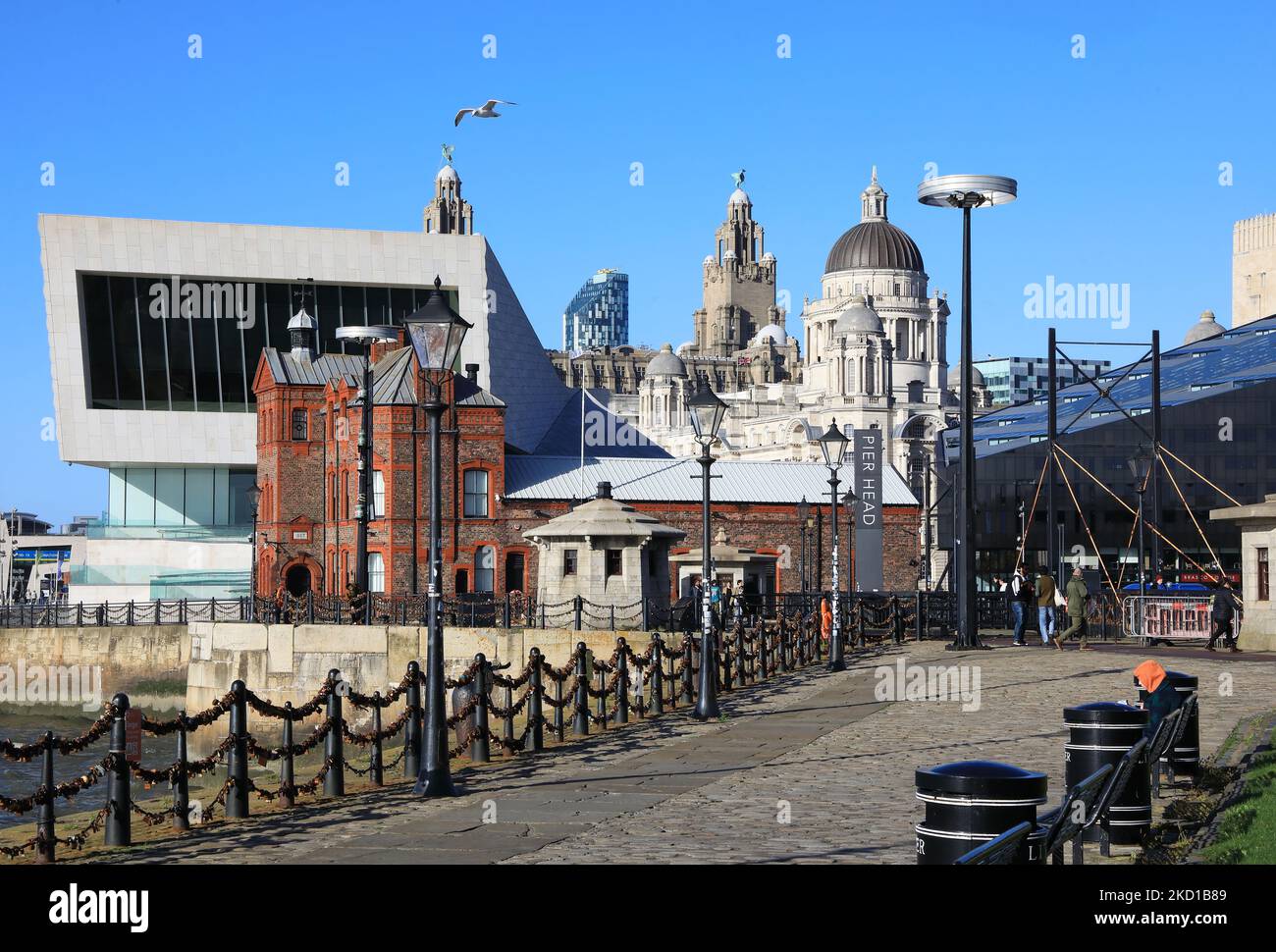 Pier Head on the historic Waterfront in Liverpool on a sunny, autumn ...