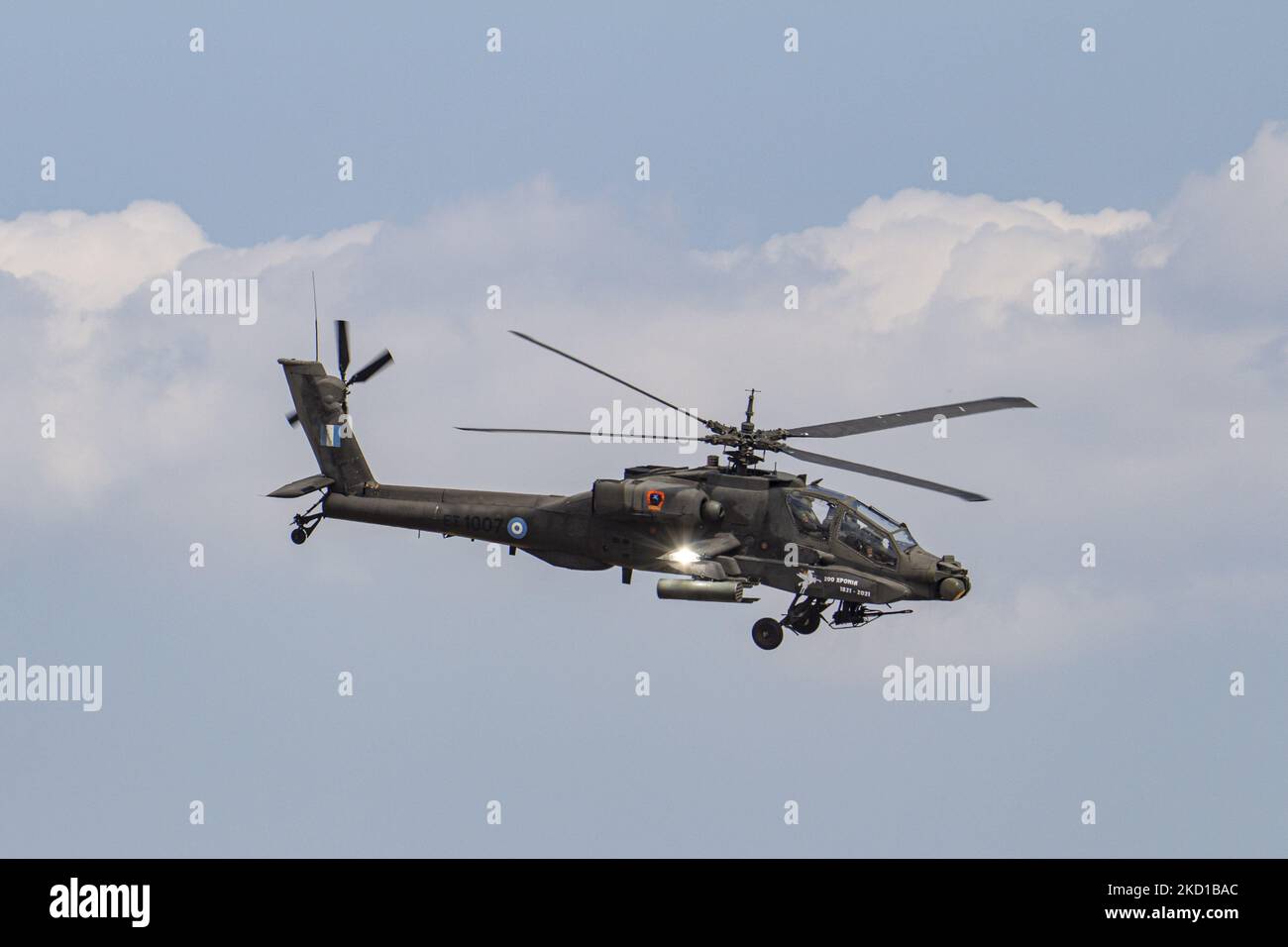 A Boeing AH-64 Apache helicopter from the Greek Army as seen flying and ...