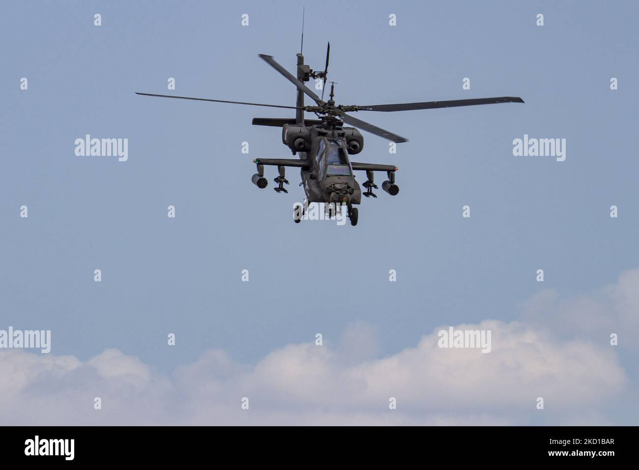 A Boeing AH-64 Apache helicopter from the Greek Army as seen flying and ...