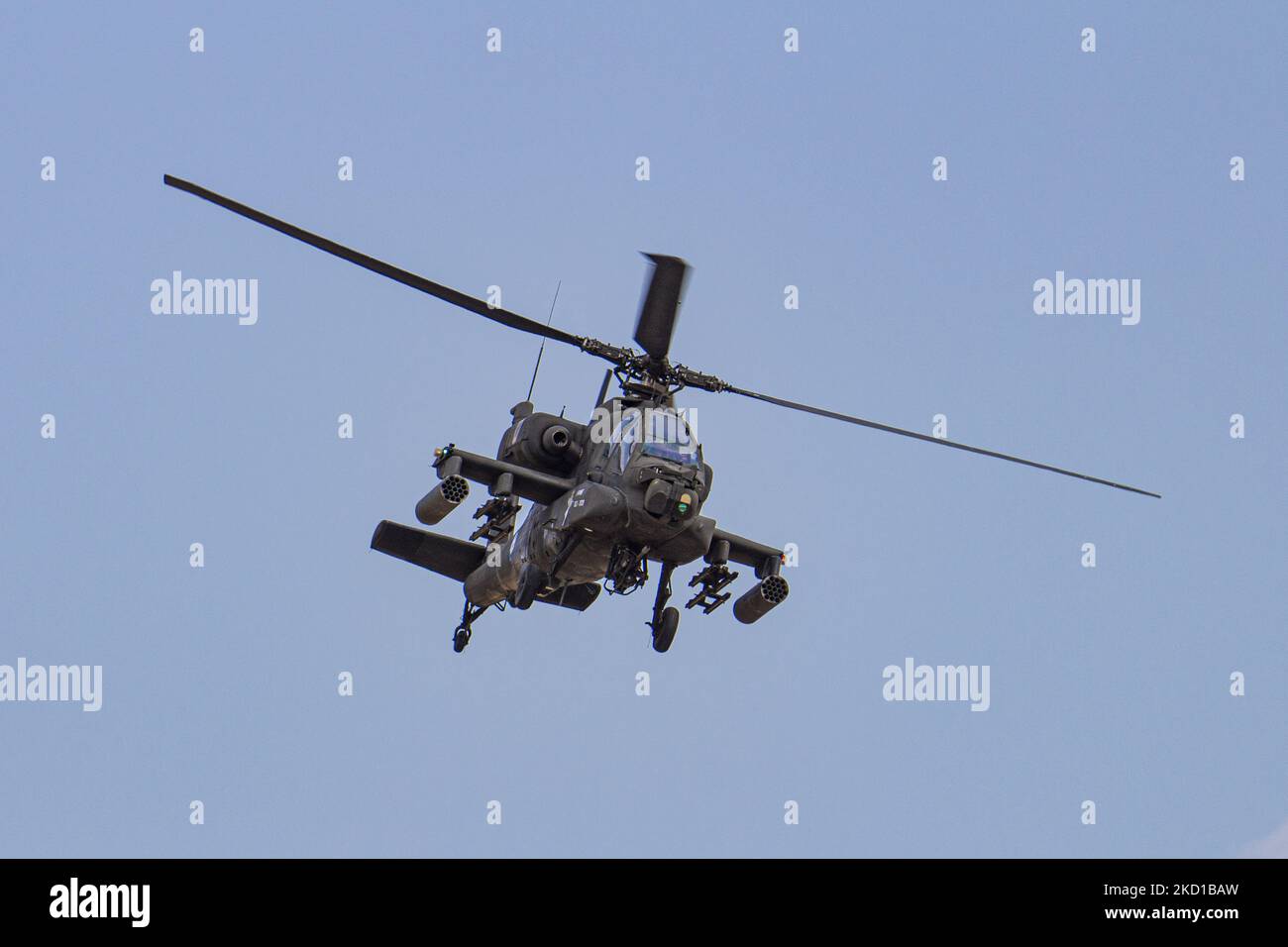A Boeing AH-64 Apache helicopter from the Greek Army as seen flying and ...