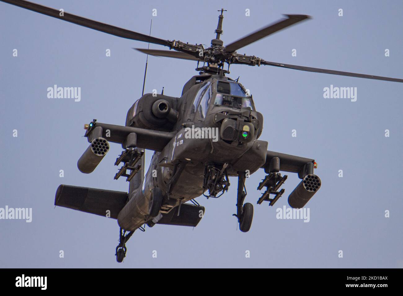 A Boeing AH-64 Apache helicopter from the Greek Army as seen flying and ...