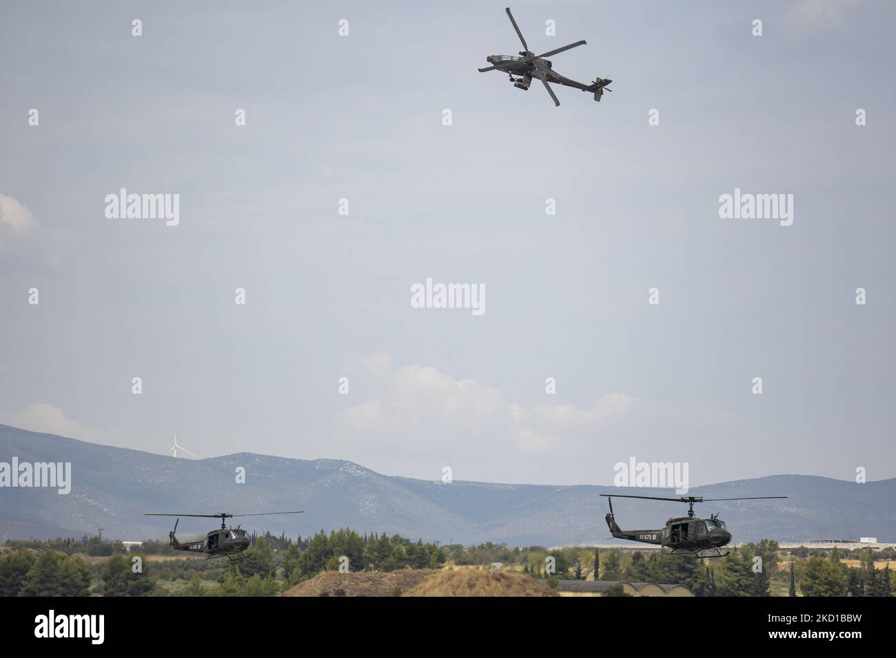 A Boeing AH-64 Apache helicopter from the Greek Army as seen flying and ...