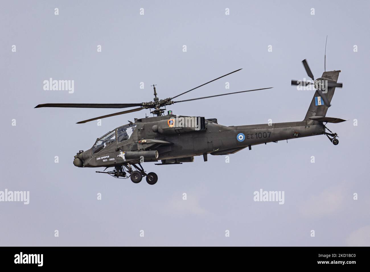 A Boeing AH-64 Apache helicopter from the Greek Army as seen flying and ...