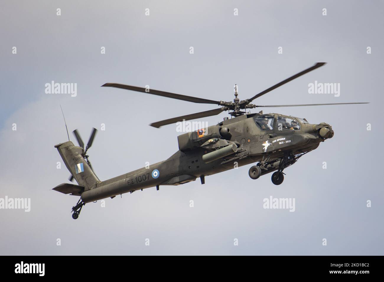 A Boeing AH-64 Apache helicopter from the Greek Army as seen flying and ...