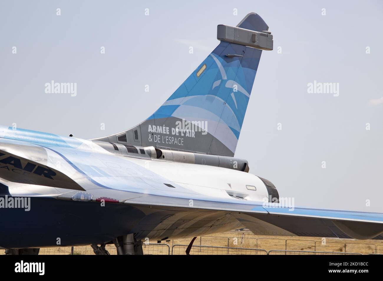 Close up at the special blue tail vertical stabilizer. A French air ...