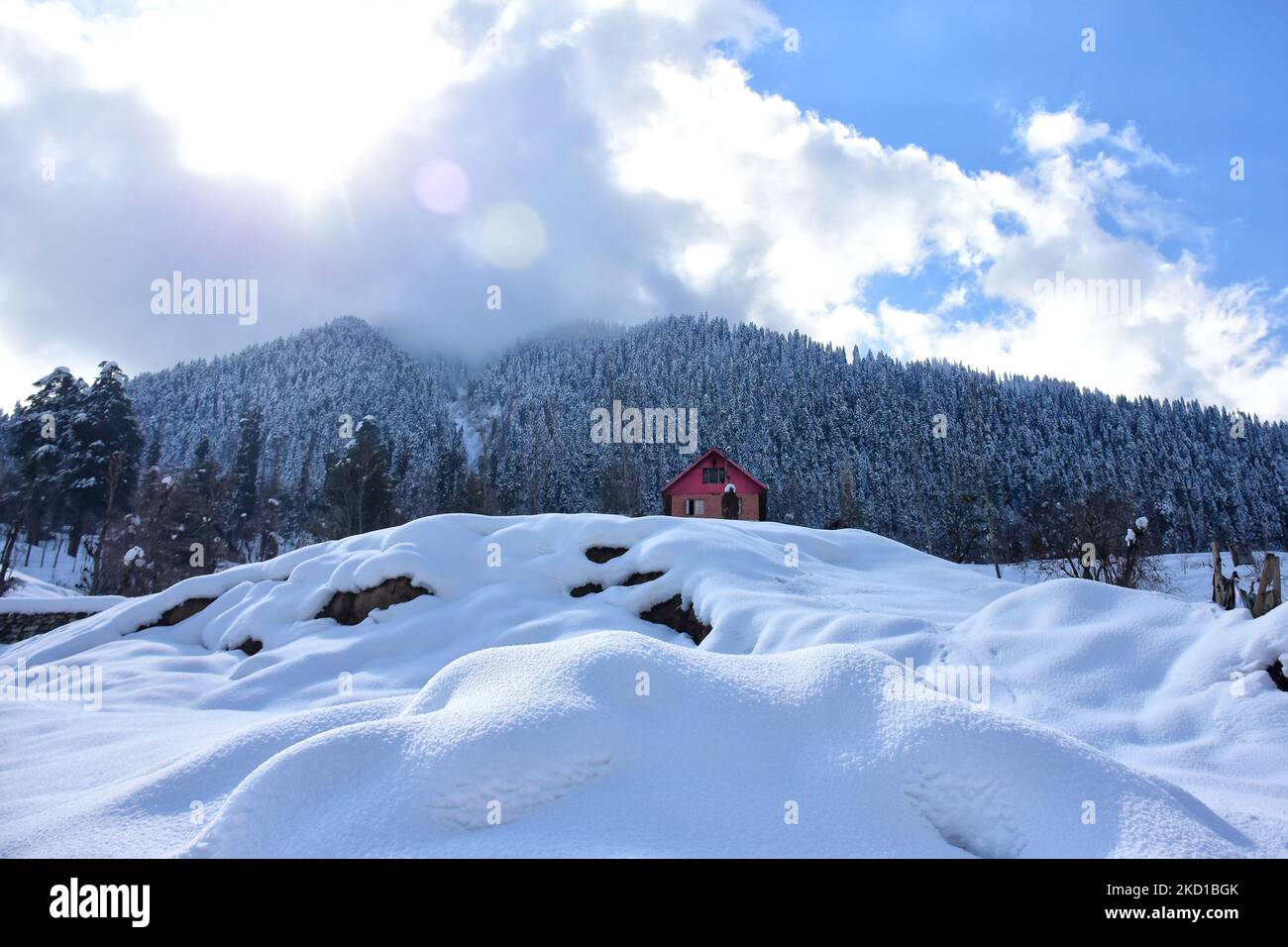 View of the snow-laden mountains in Budgam district of Indian ...