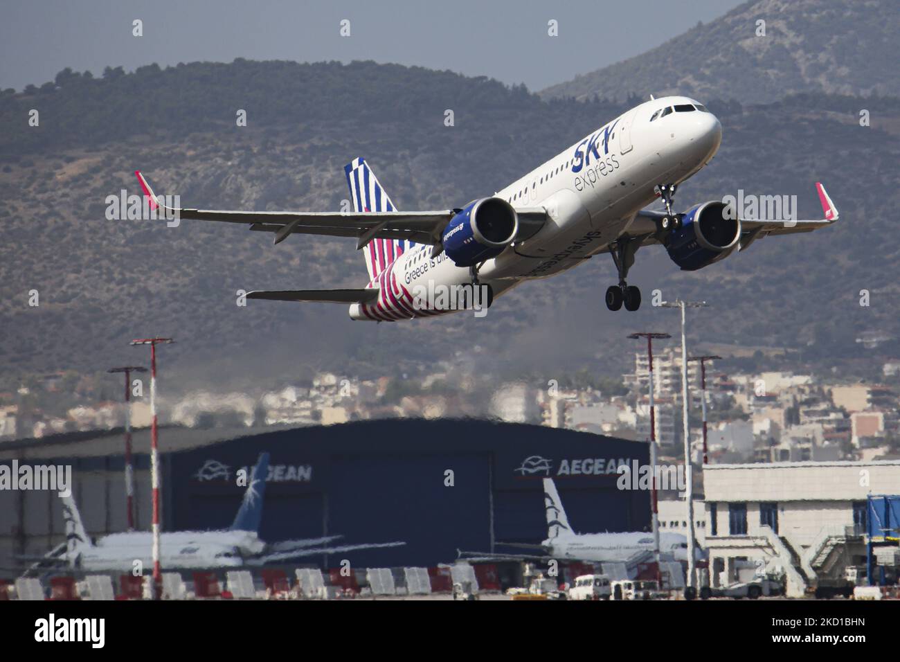 Sky Express Airbus A320neo aircraft as seen during take off departing ...