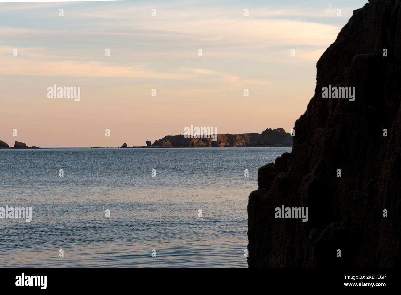 Sunrise view across the Sea to Caldey Island, Tenby West Wales Stock ...