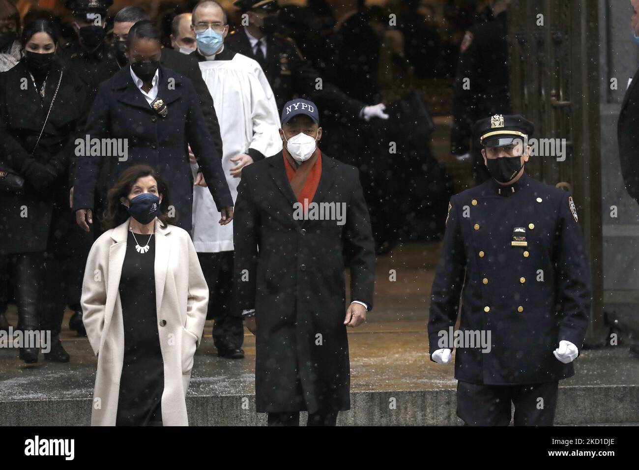 NY Governor Kathy Hochul and NYC Mayor Eric Adams exit the Cathedral as ...