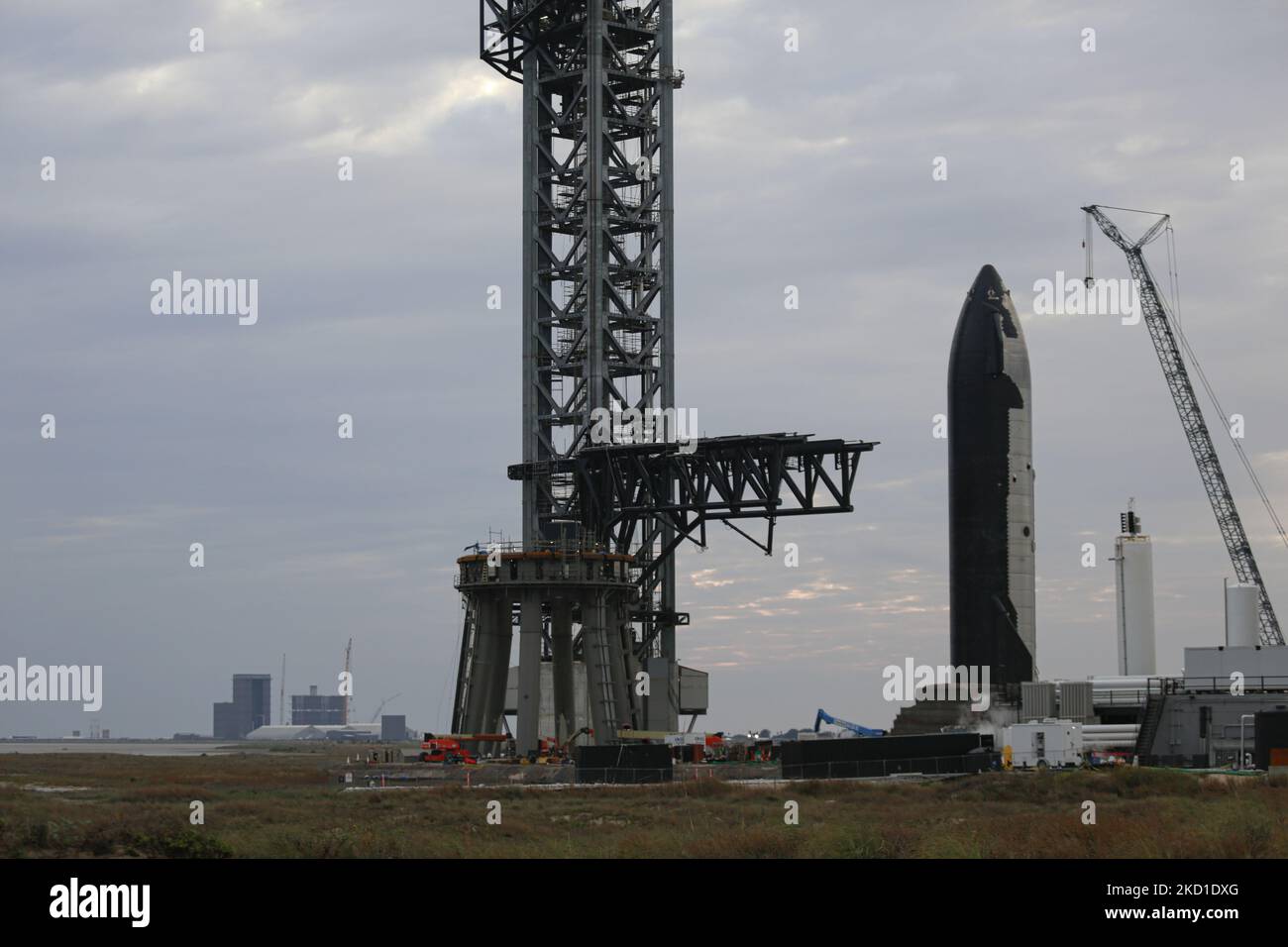SpaceX Starship and the Orbital Launch Tower's "Chopsticks." (Photo by ...
