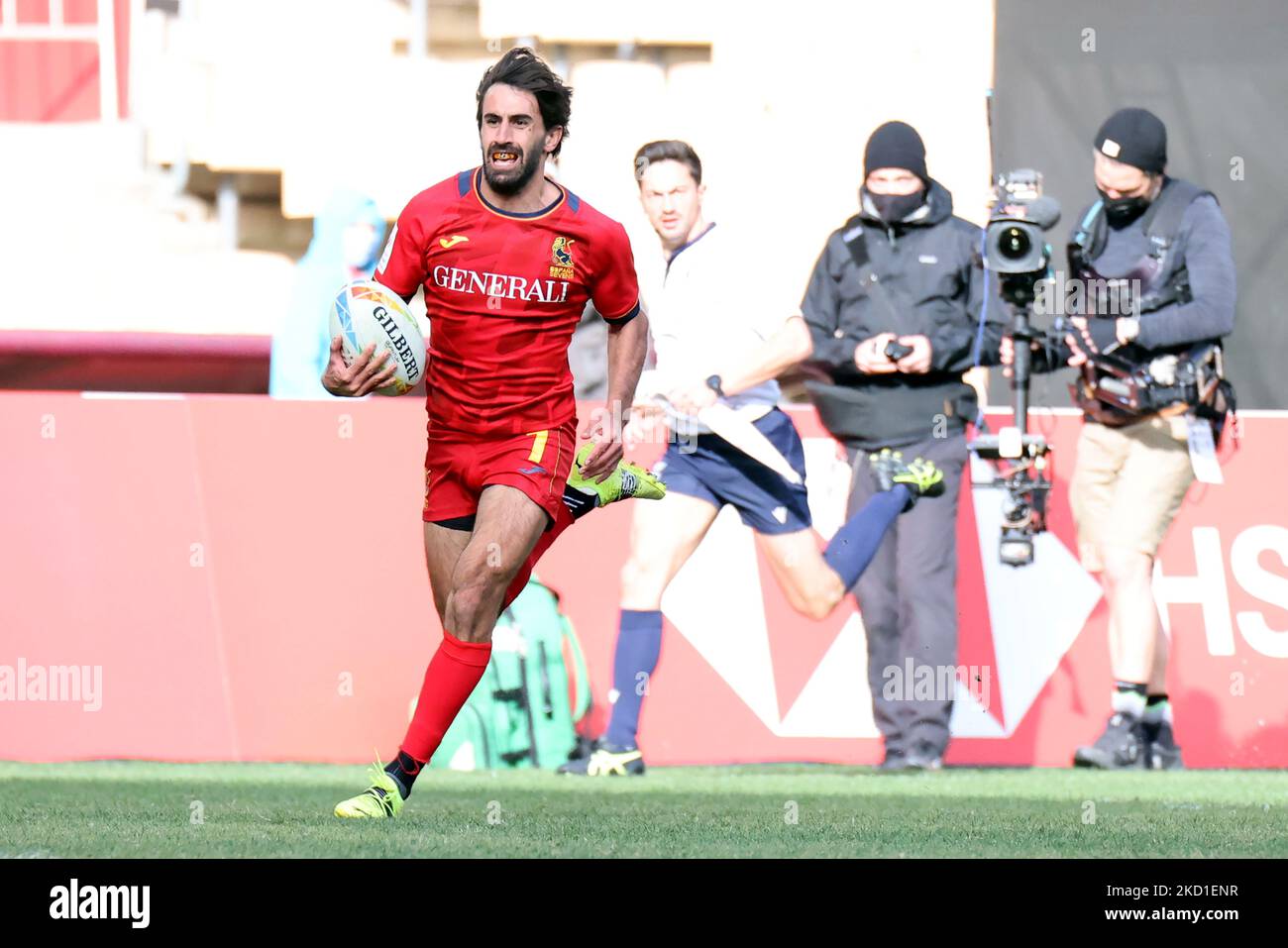 Pol Pla of Spain runs with the ball during the Men's HSBC World Rugby ...