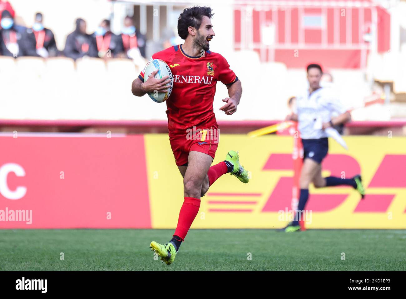 Pol Pla of Spain runs with the ball during the Men's HSBC World Rugby ...