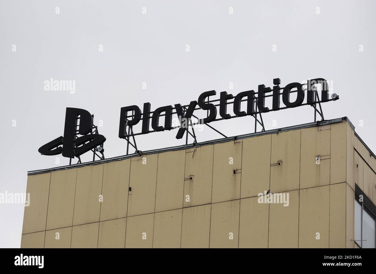 PlayStation logo of a video game brand is seen on a building in Kyiv ...