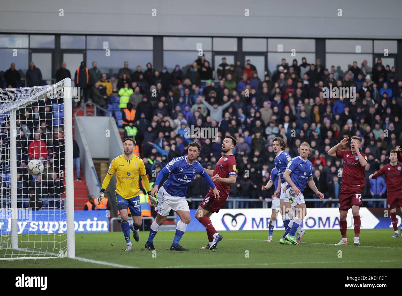Paul Downing of Rochdale just misses with a looping header during the ...