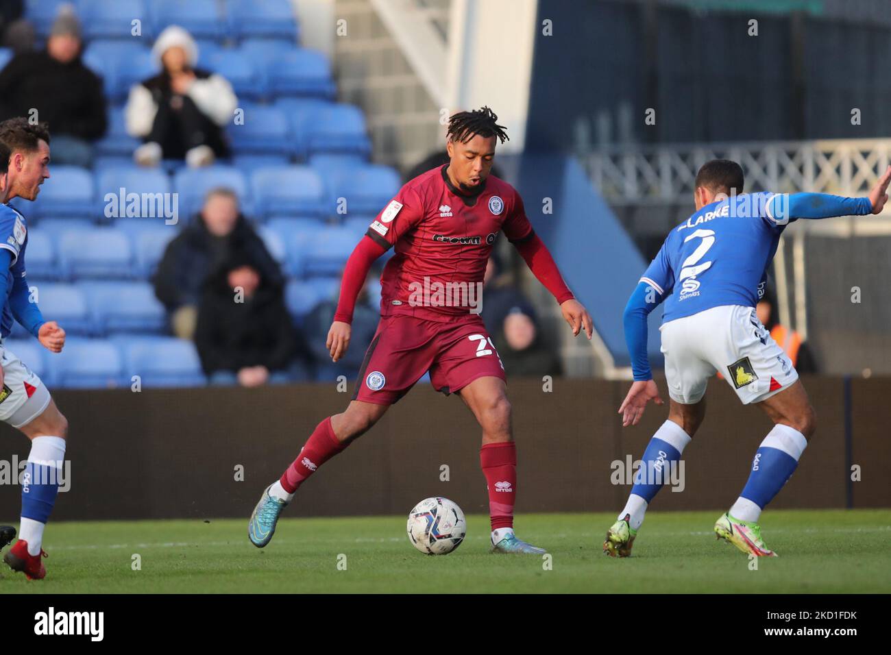 Tahvon Campbell of Rochdale runs at Oldham during the Sky Bet League 2 ...