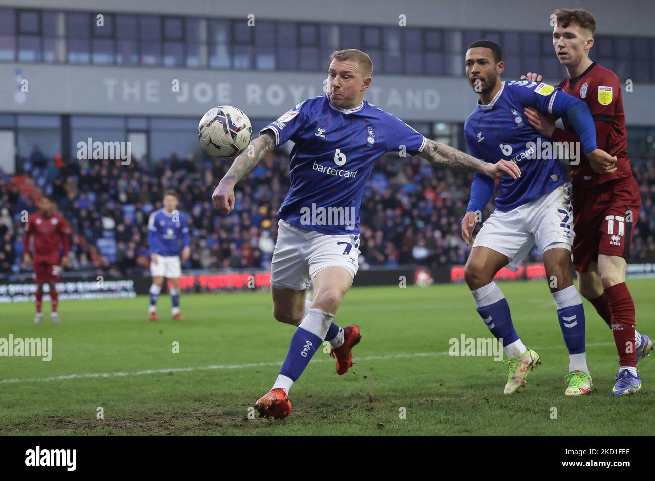 Nicky Adams of Oldham Athletic clears the ball during the Sky Bet League 2 match between Oldham ...