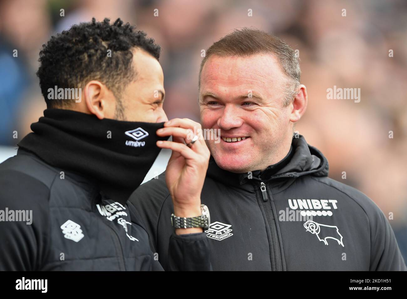 Wayne Rooney, manager of Derby County and Liam Rosenior of Derby County ...