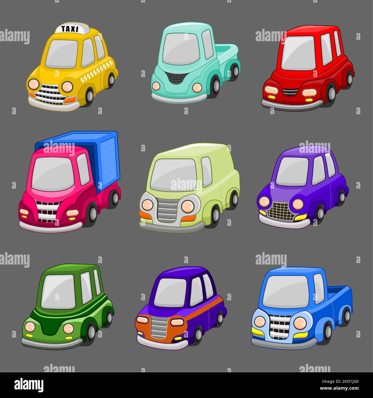 A collection of cartoon cars with different models and colors Stock ...