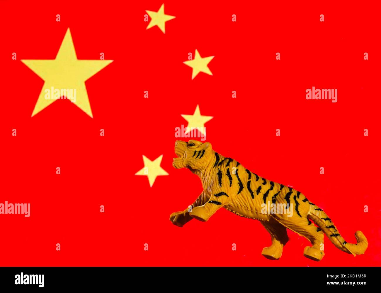 Illustration of a tiger in front of the Chinese national flag. Chinese ...