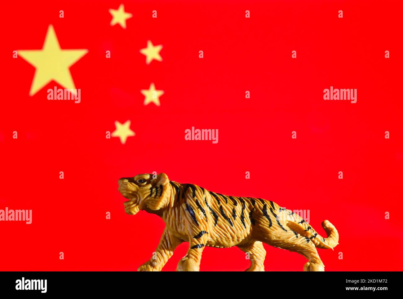 Illustration of a tiger in front of the Chinese national flag. Chinese ...