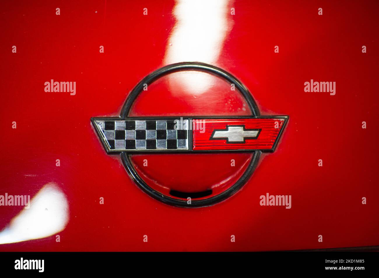 The badge of a Chevrolet Corvette Stingray during the MCM Show 2022 ...