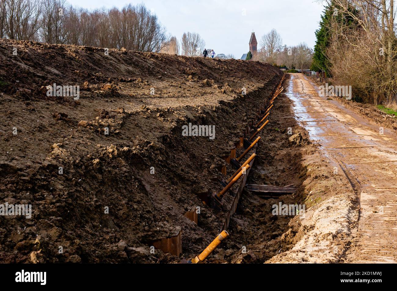 A view of the support berms already placed inside the ground around the ...