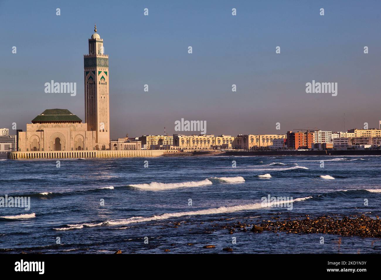 The Atlantic Ocean by the Hassan II Mosque in the city of Casablanca ...