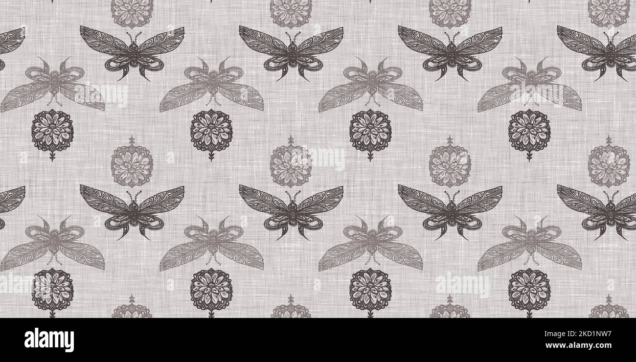 Farmhouse gray butterfly seamless border. Rustic French wildlife for ...