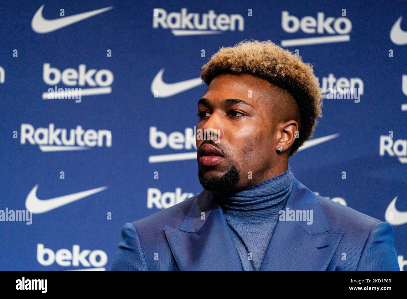 Adama Traore during his presentation as a new player of FC Barcelona ...