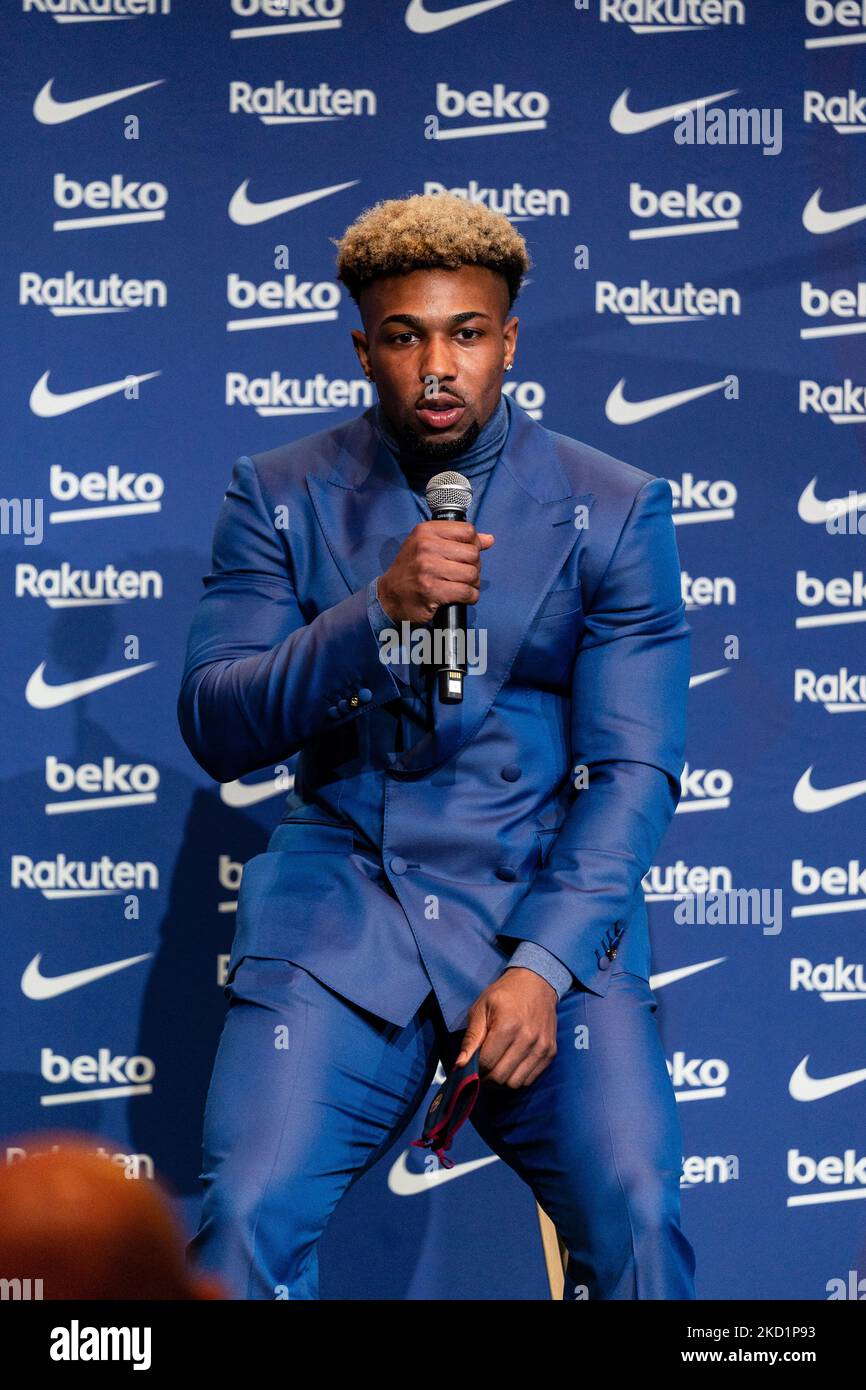 Adama Traore during his presentation as a new player of FC Barcelona ...