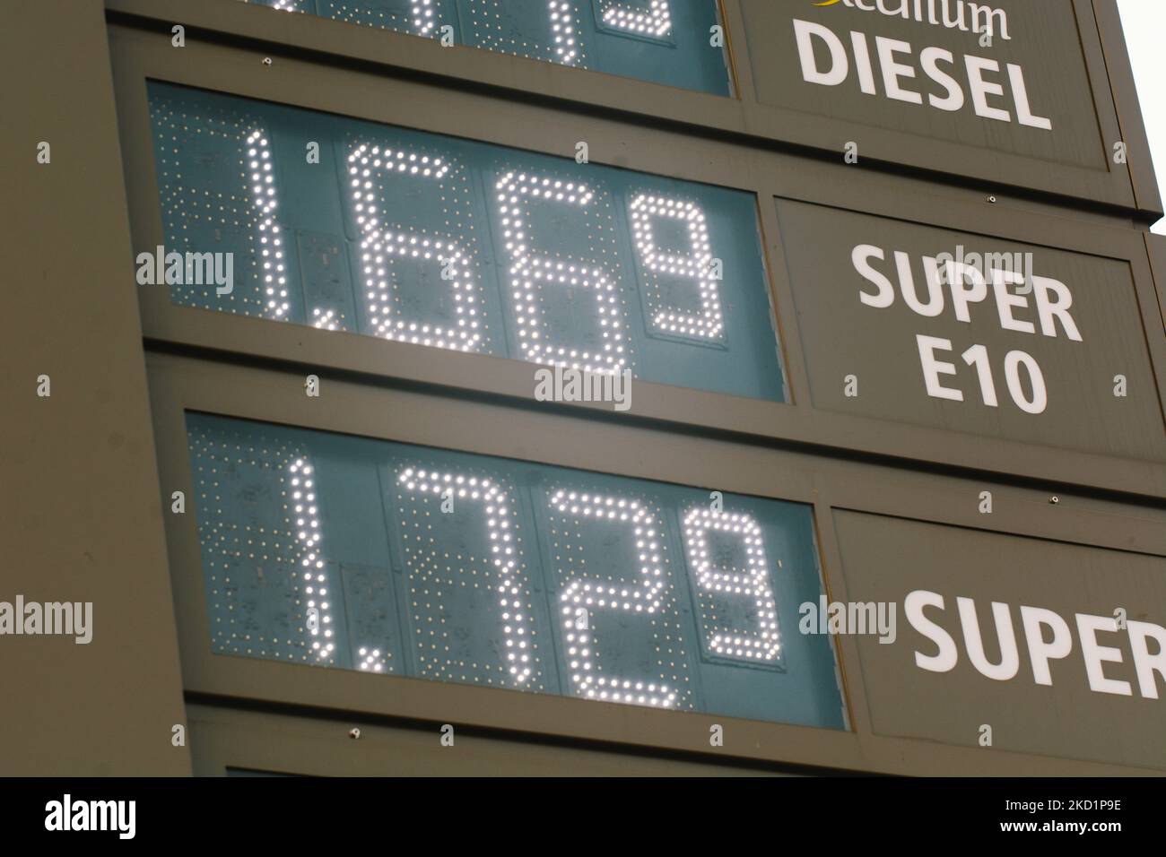 Fuel prices are seen listed on a sign of a Total Energies gas station ...