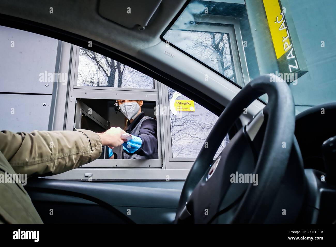 Collecting an order in McDrive restaurant in Poland on January 27, 2022 ...