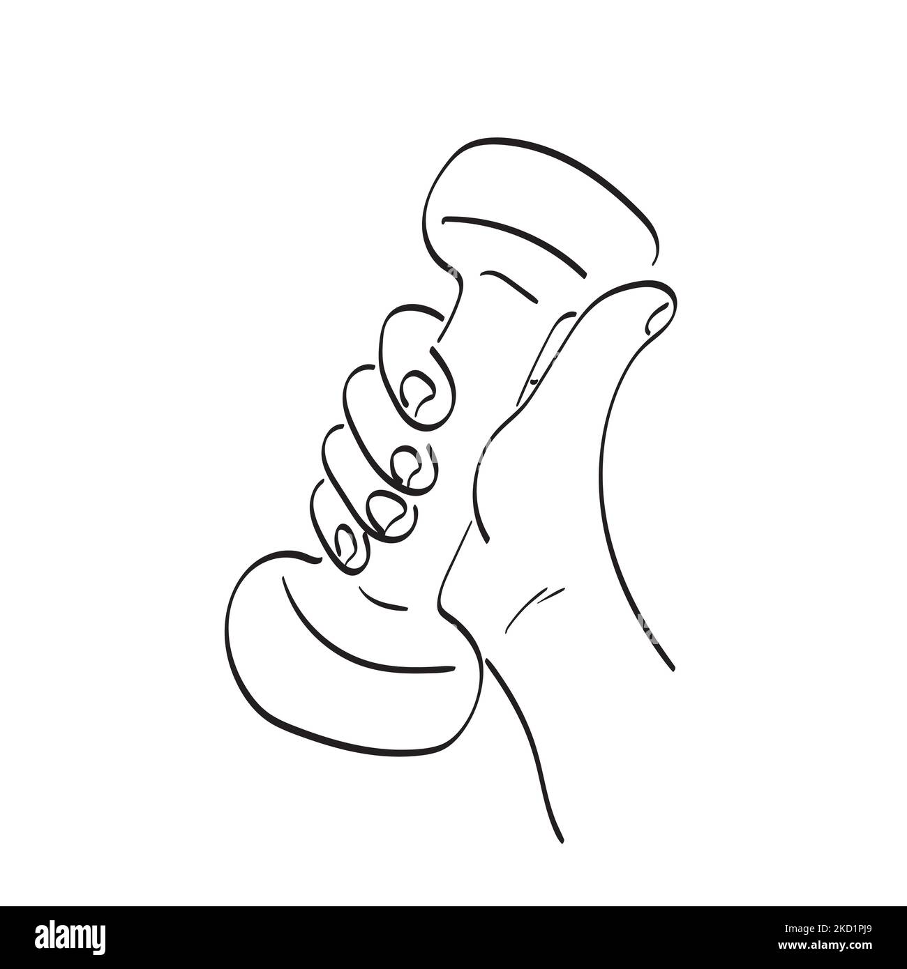 closeup hand holding dumbbell with thumb up illustration vector hand drawn isolated on white ...