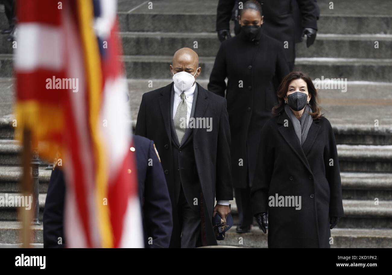 NYC Mayor Eric Adams and NY Governor Kathy Hochul exit the Cathedral as ...