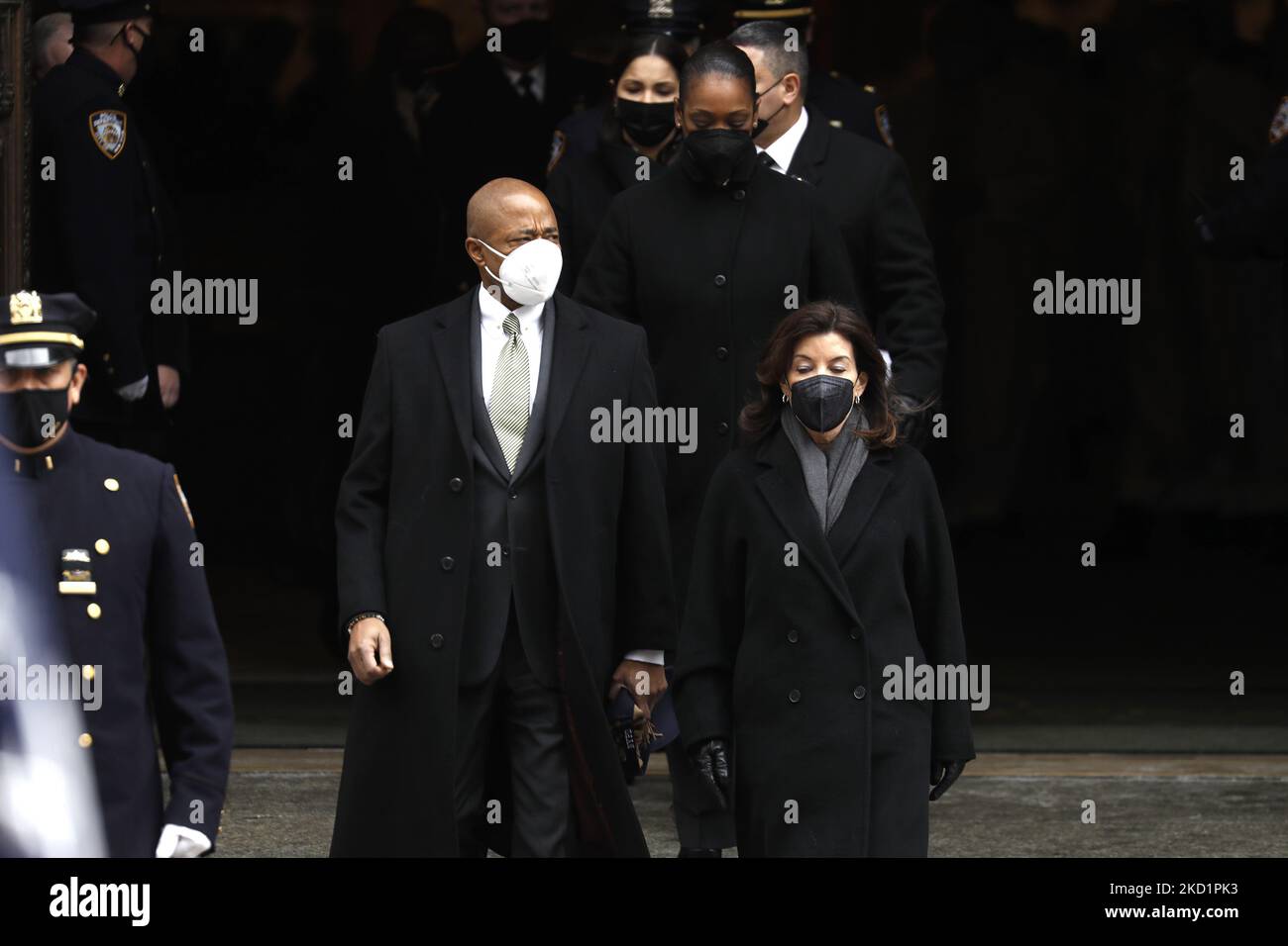 NYC Mayor Eric Adams and NY Governor Kathy Hochul exit the Cathedral as ...