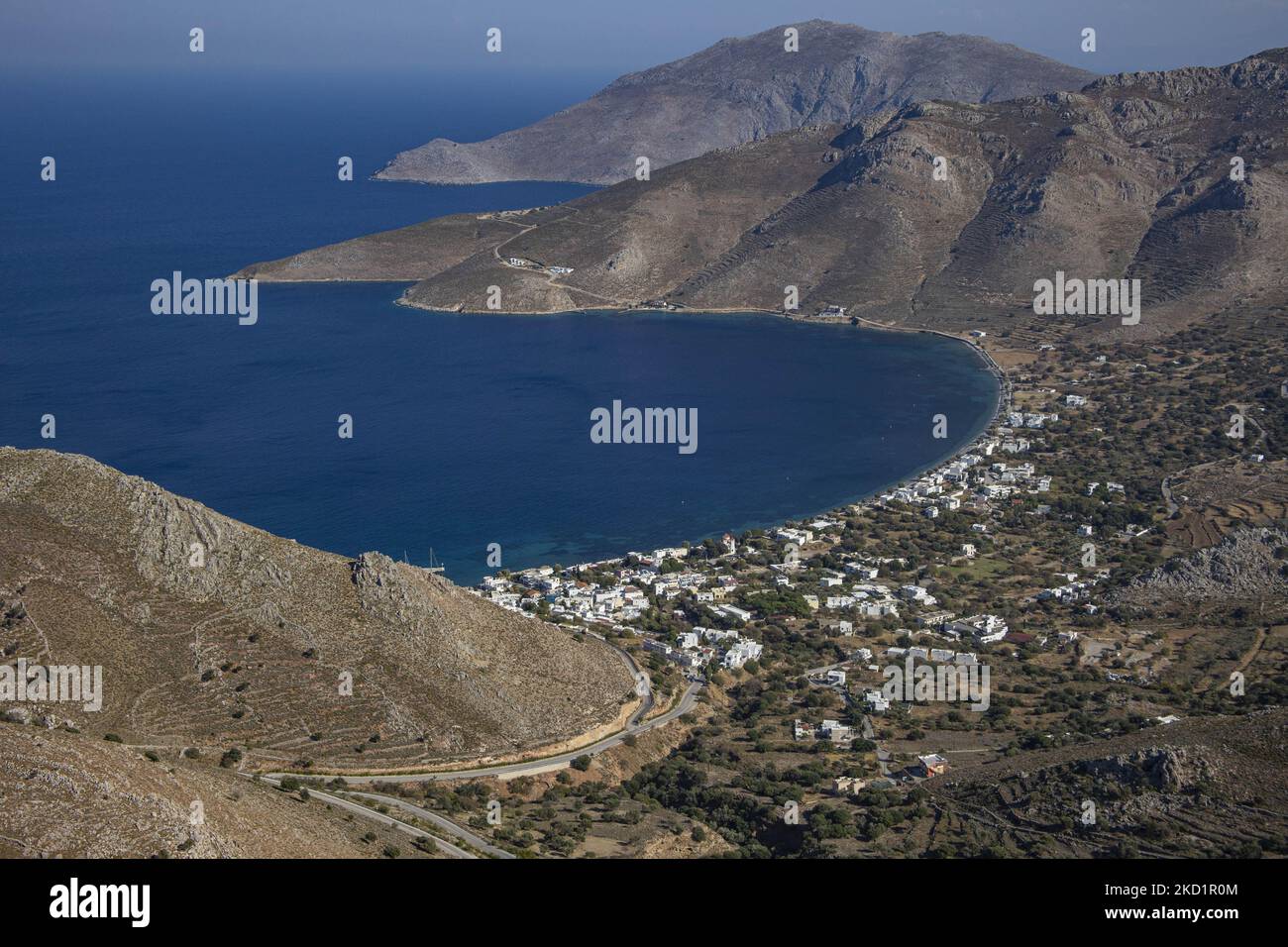 Panoramic view from the mountain of Livadia, the port and main village ...