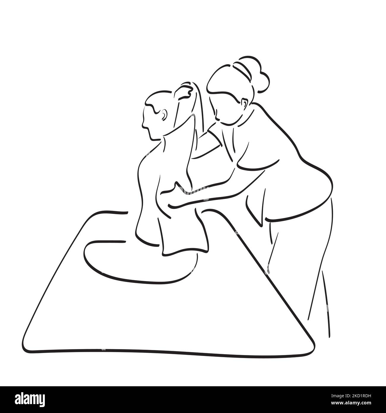 Thai Masseuse Doing Massage For Woman Illustration Vector Hand Drawn Isolated On White