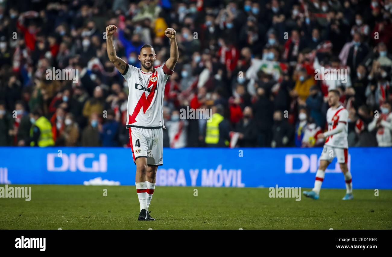 Mario Suarez of Rayo Vallecano celebrates a goal during the Copa Del ...